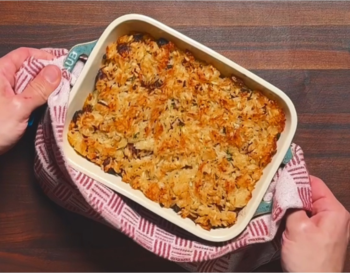 Pâté chinois avec riz au beurre et à l’ail